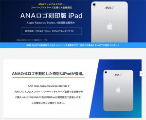 ANAロゴ入りiPad、ANA Mallで限定販売 プレミアム・SFC会員対象に2/14まで