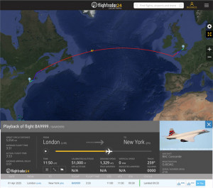 フライトレーダー24にコンコルド”出現” BA9999、ヒースロー→NYを3時間33分